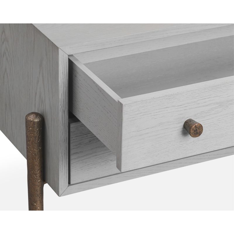 Nella Bedside Table - Grey Oak & Hammered Dark Bronze | Bedside Tables ...