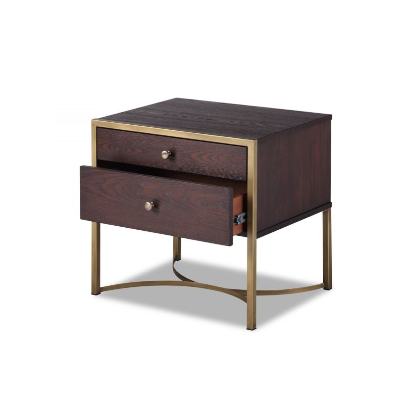 Liang & Eimil Rivoli Bedside Table - Brown Ash Veneer/Brass Painted ...